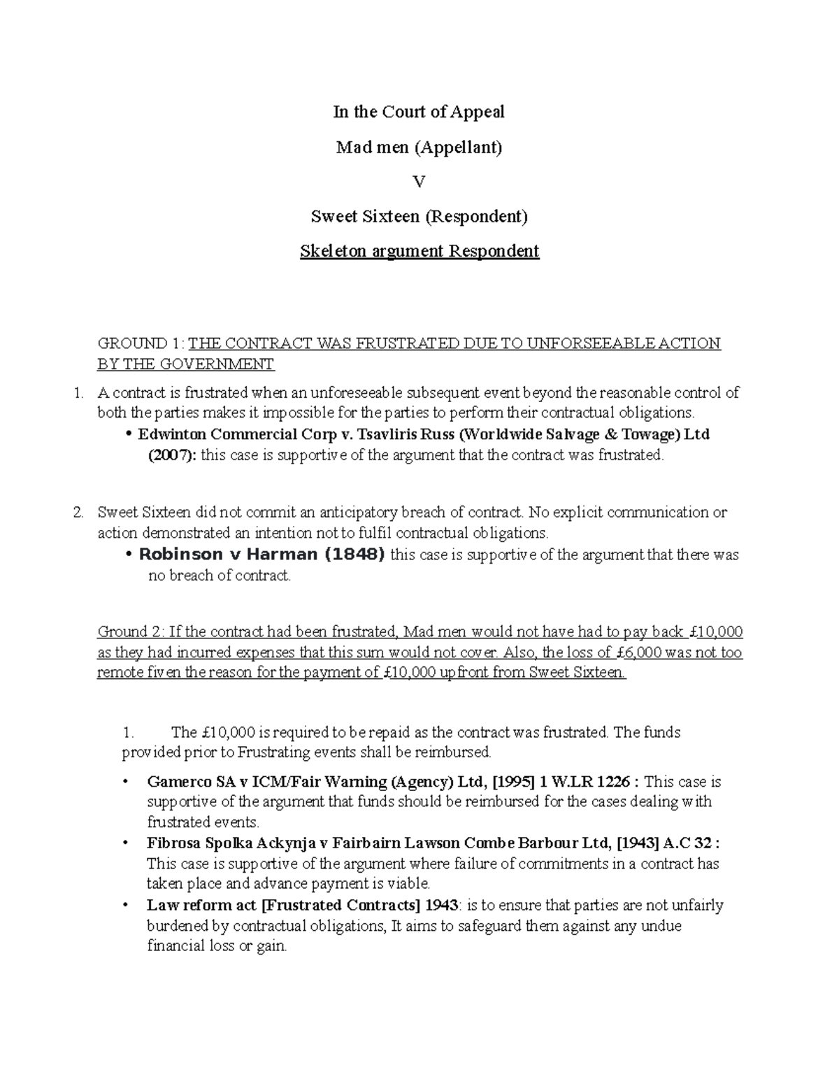 Skeleton Argument-2 - In the Court of Appeal Mad men (Appellant) V ...