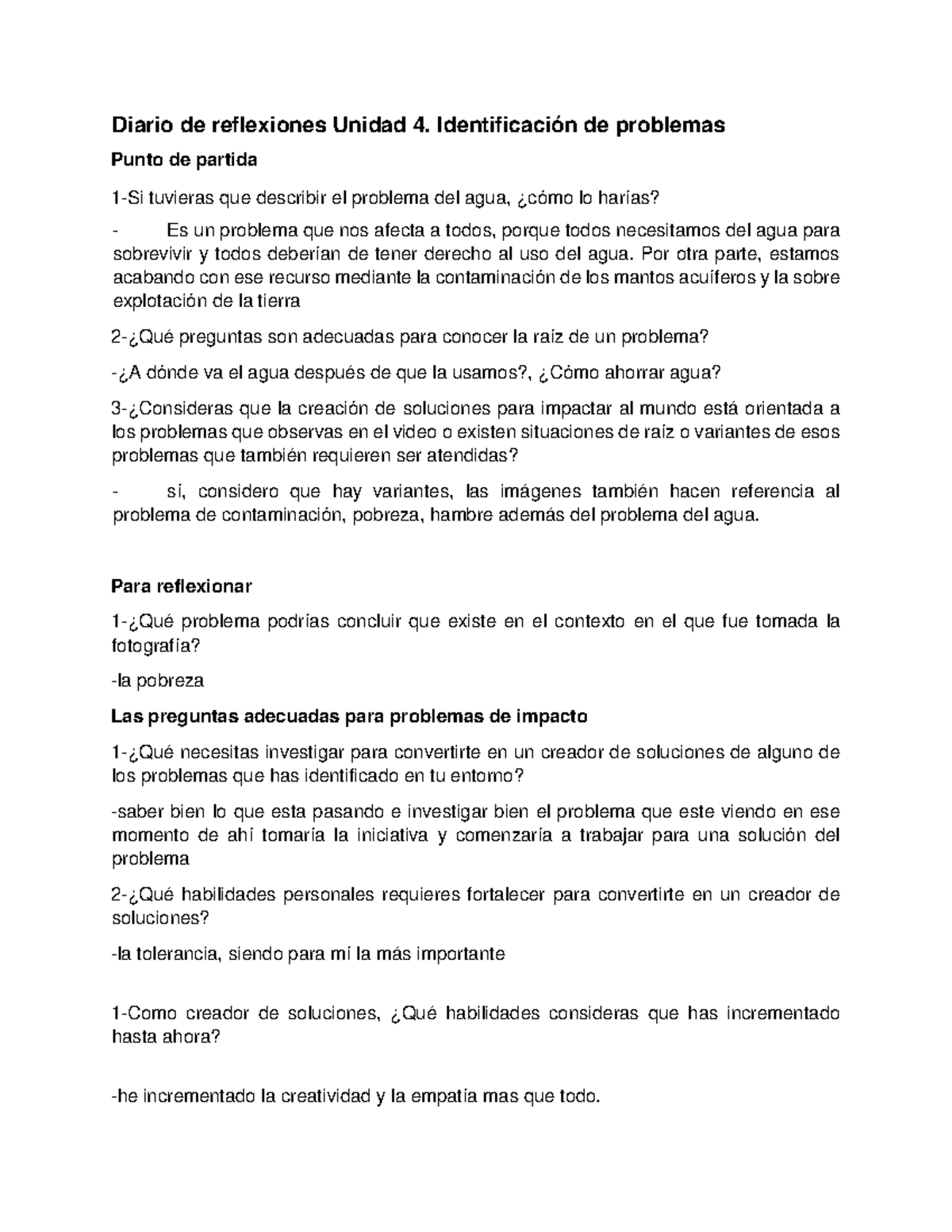 Diario DE REF. U4 - Diario de reflexiones Unidad 4. Identificación de problemas Punto de partida ...