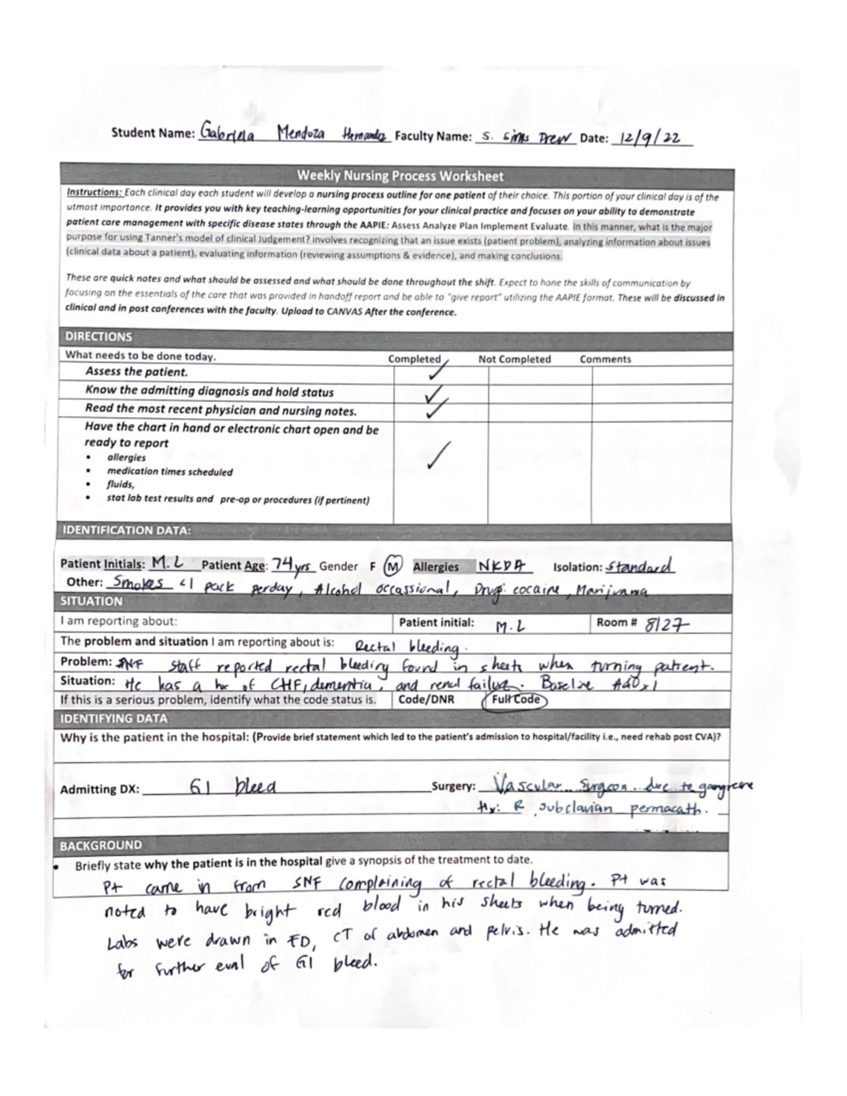 Nursing Process Worksheet 5 - NURS 321/AL - Studocu