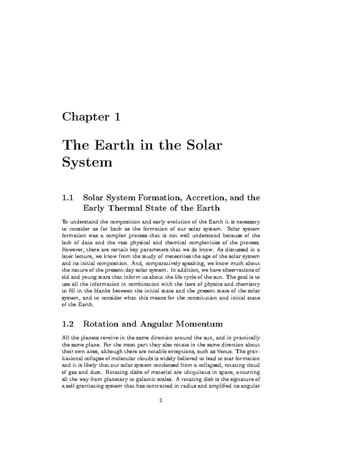 Ch1 - Chapter 1 The Earth in the Solar System 1 Solar System Formation ...