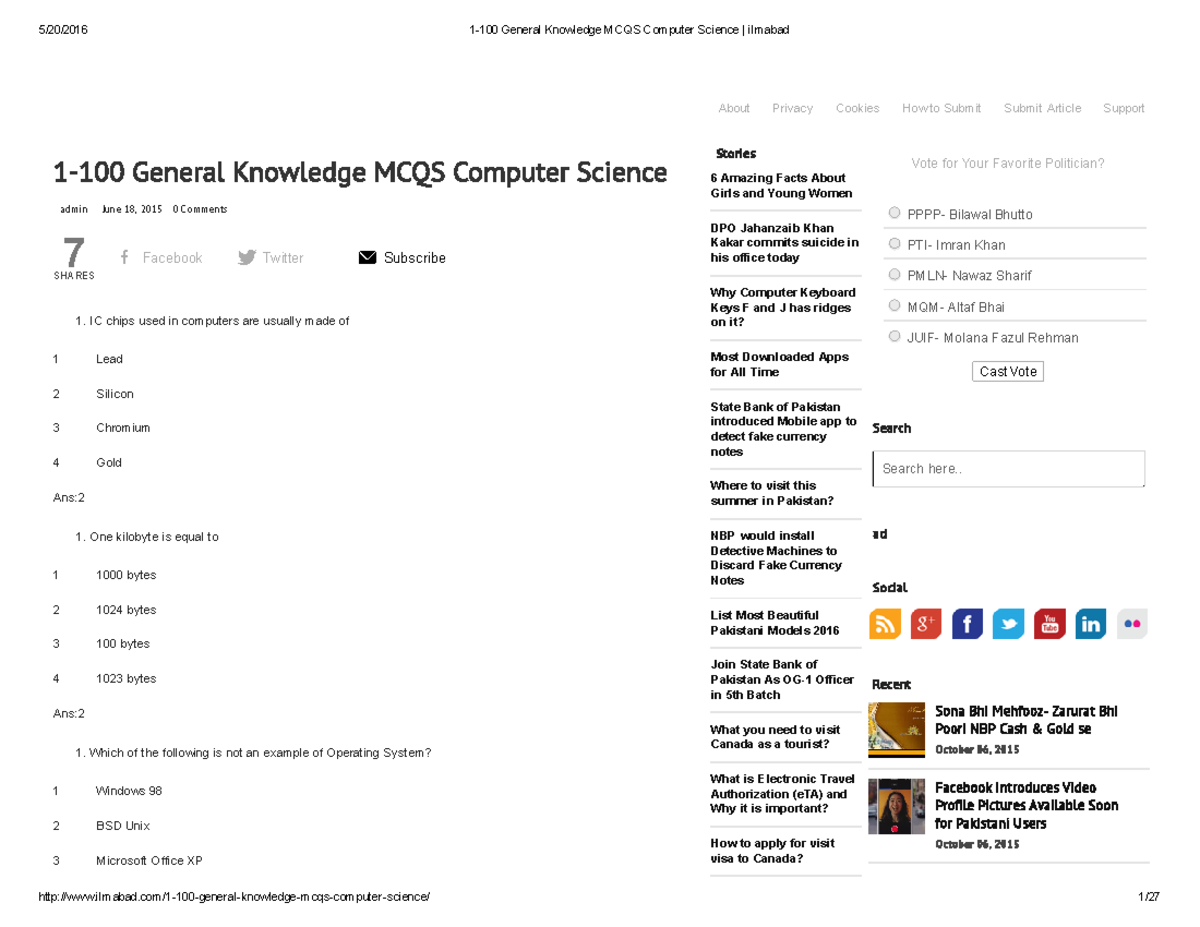 339519916 1 100 General Knowledge MCQS Computer Science ilmabad pdf - About Privacy Cookies How ...