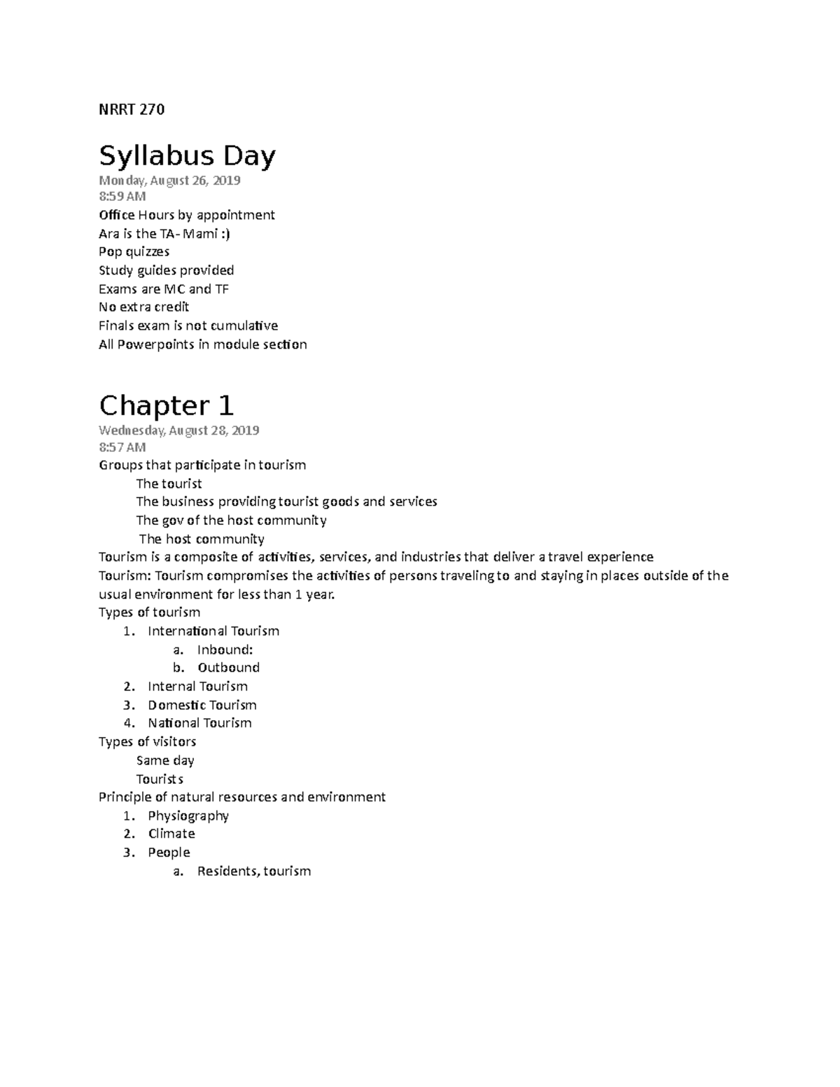 NRRT 270 - Lecture and Class Notes - NRRT 270 Syllabus Day Monday ...