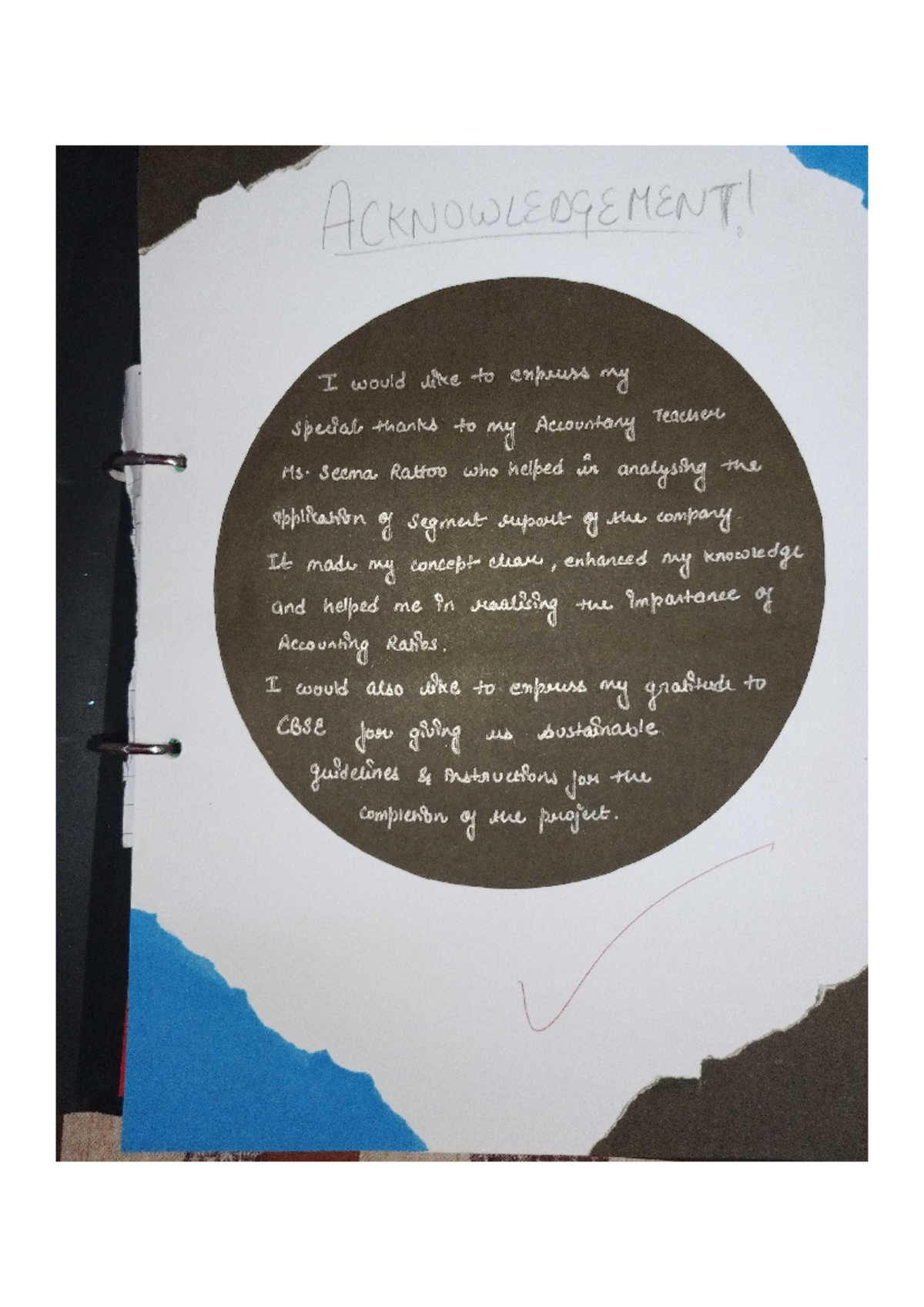 Accountancy project ( roll no. 27-39 ) - ACKNOWLEDGEMENT I would like ...