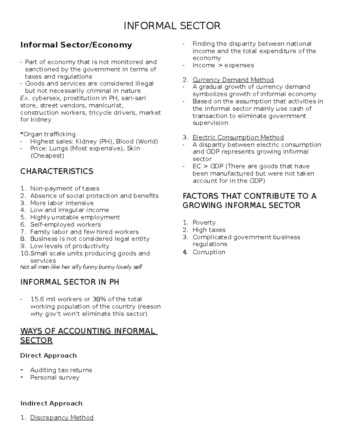 Informal Sector - INFORMAL SECTOR Informal Sector/Economy Part of ...