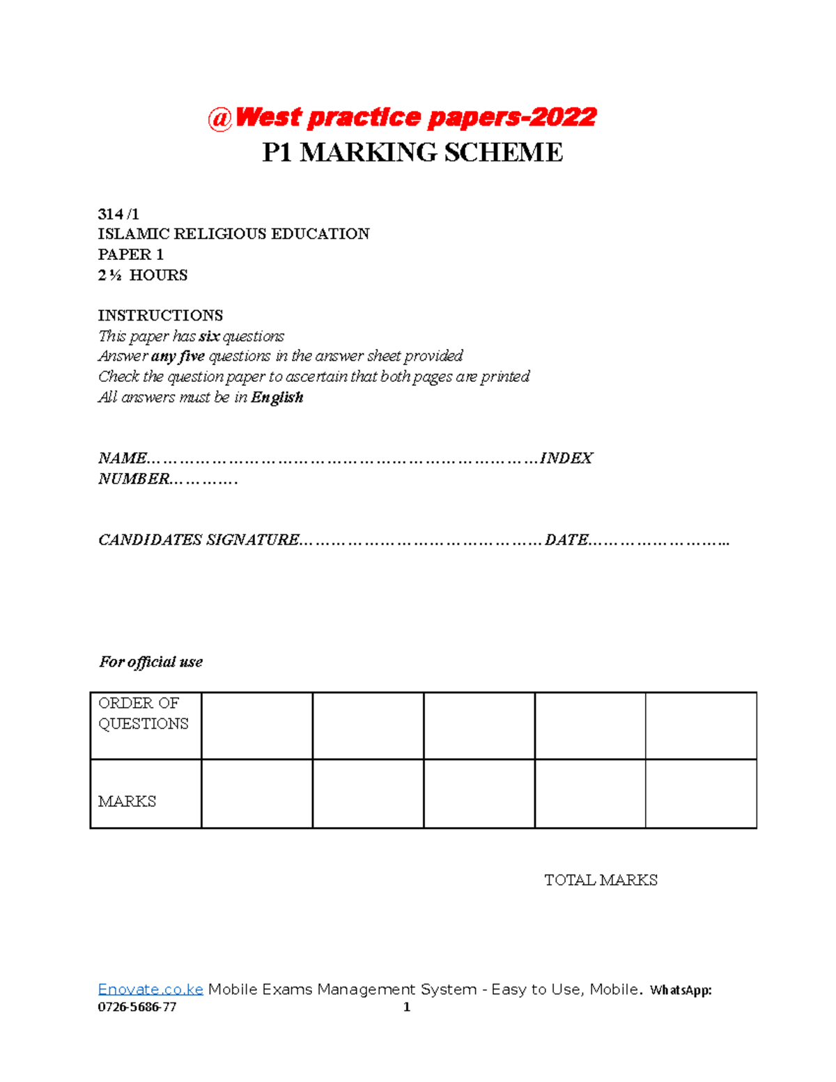 Ire Pp1 Ms-West Lands Post Mocks - @ West practice papers- P1 MARKING ...