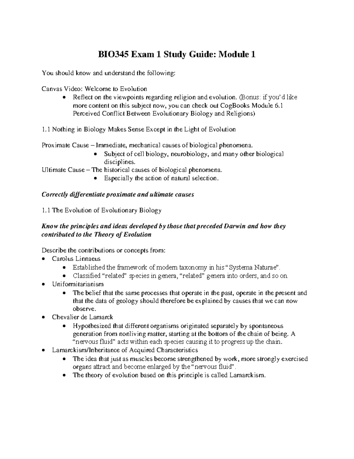 Exam 1 Study Guide - Exam 1 Module 1 and 2 - BIO345 Exam 1 Study Guide ...
