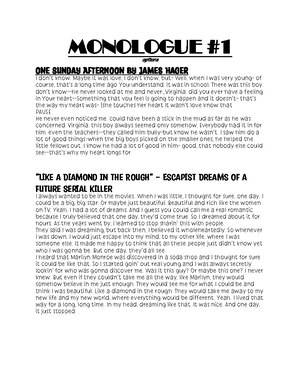 Monologues document - MONOLOGUES Amy: Don't you dare walk away from me ...