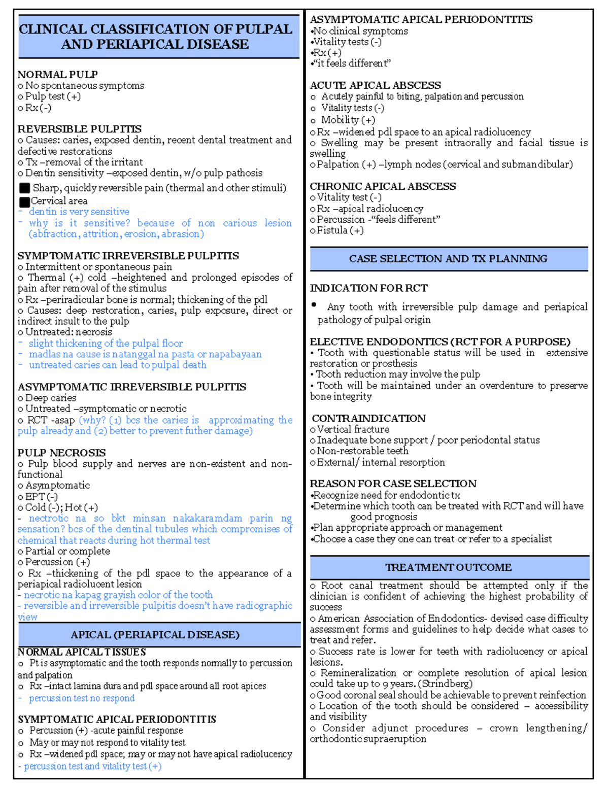 ENDO lec #2 - Reviewer - CLINICAL CLASSIFICATION OF PULPAL AND ...