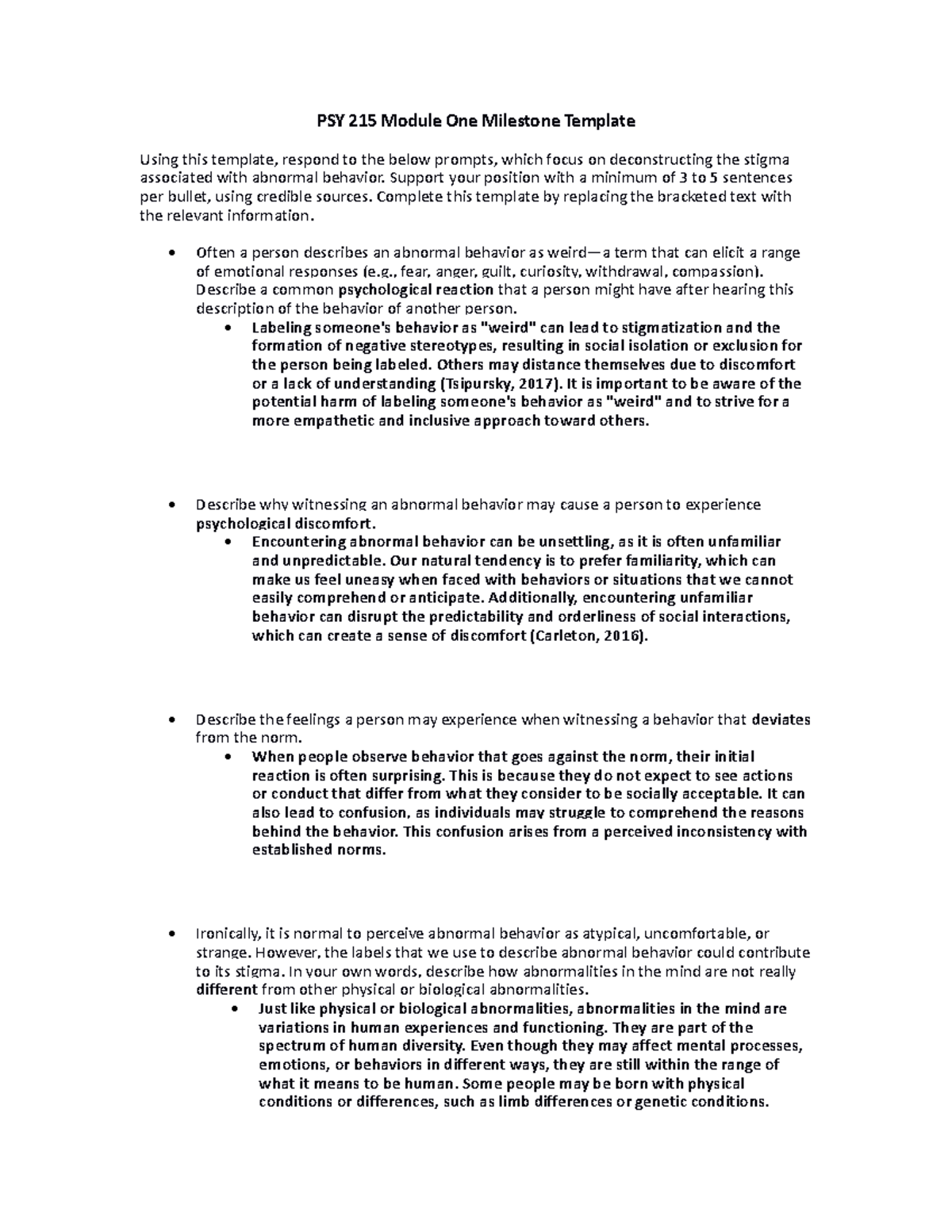PSY 215 Module One Turn In - PSY 215 Module One Milestone Template ...