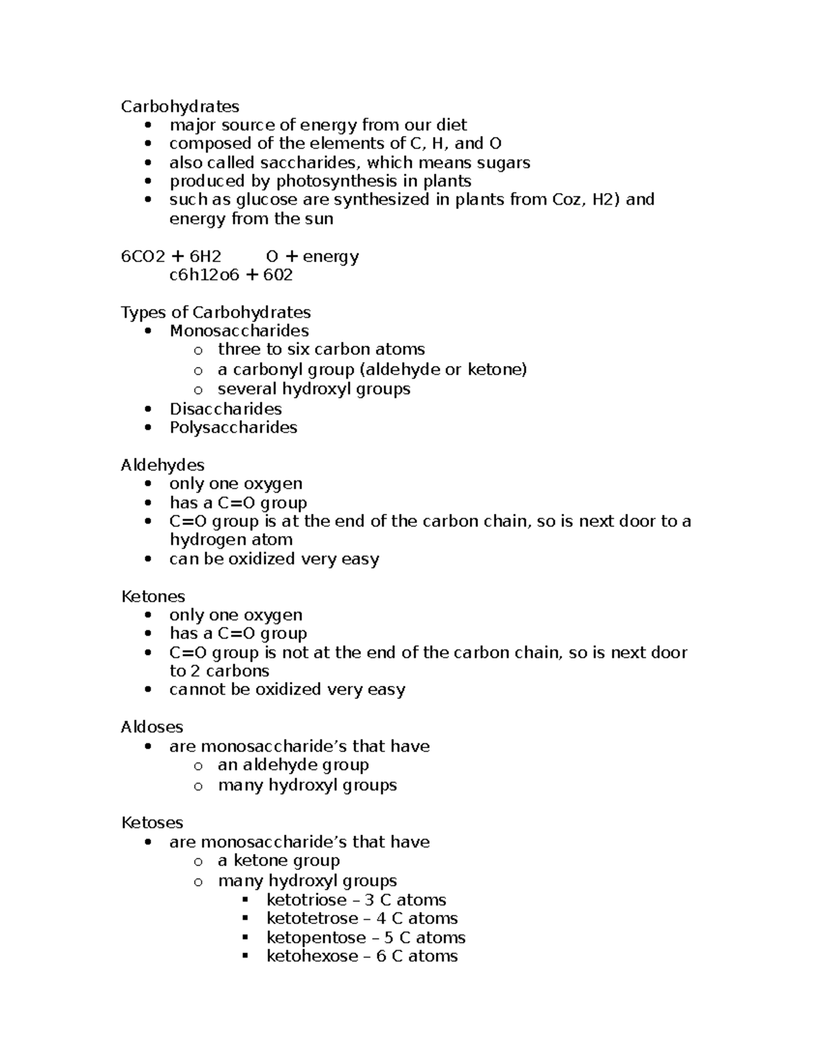 Carbohydrates - Notess - Carbohydrates major source of energy from our ...