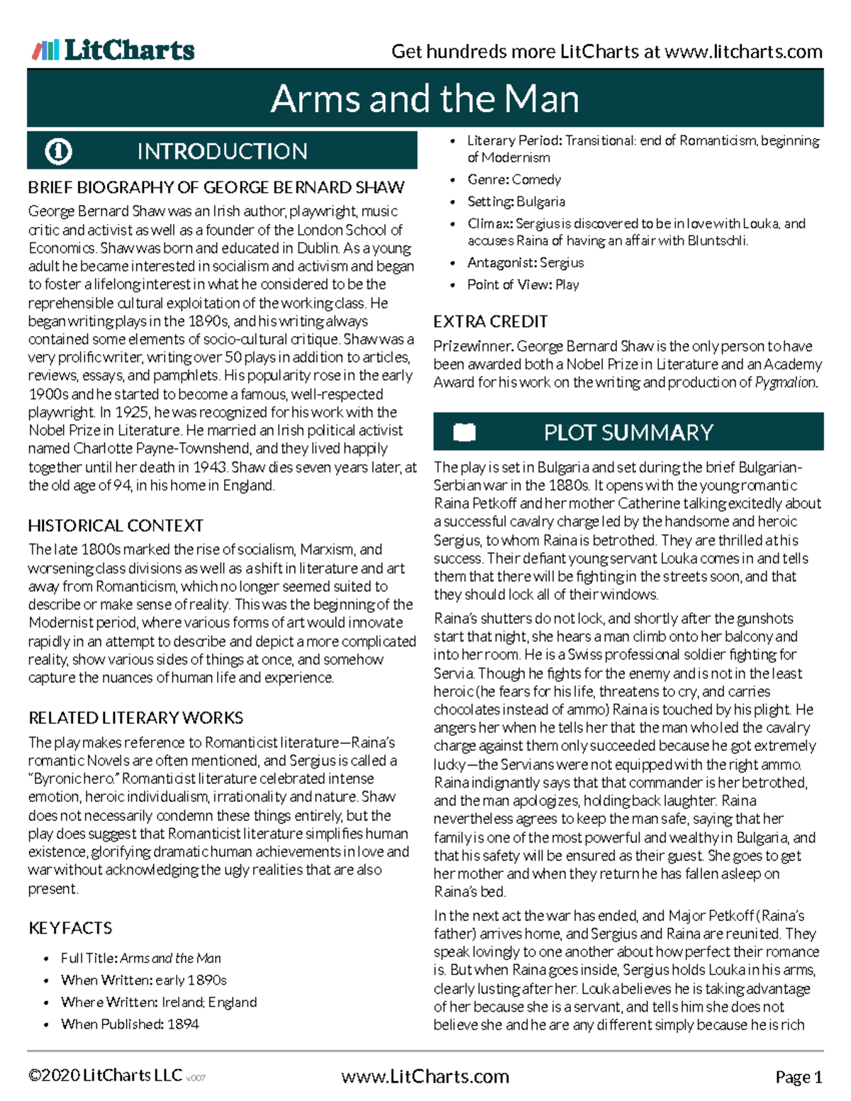Arms-and-the-Man-Lit Chart - Arms and the Man BRIEF BIOGRAPHY OF GEORGE ...