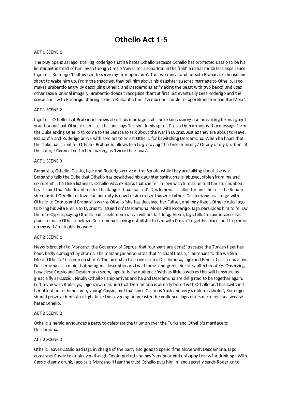 Othello Act 1-5 - nnnnnnnnnnnnnnnnn - Othello Act 1- ACT 1 SCENE 1 The ...