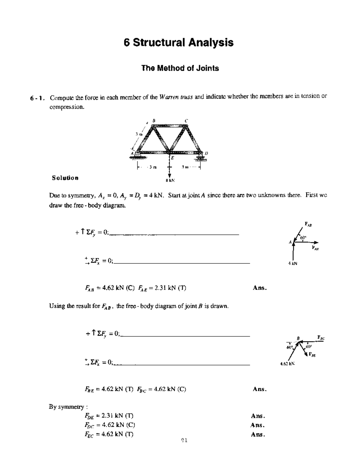 Structuralanalysis - exercises - 6 Structural Analysis The Method of Joints 6 1. Compute the ...