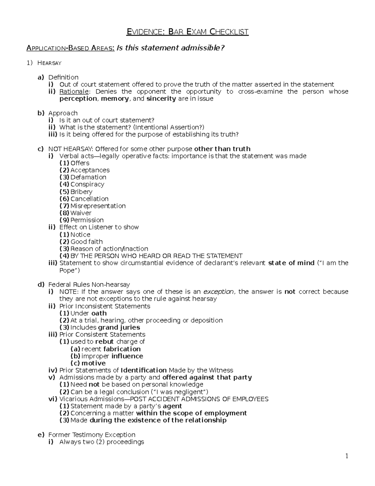 Evidence bar - LAW 6330 - University of Florida - Studocu