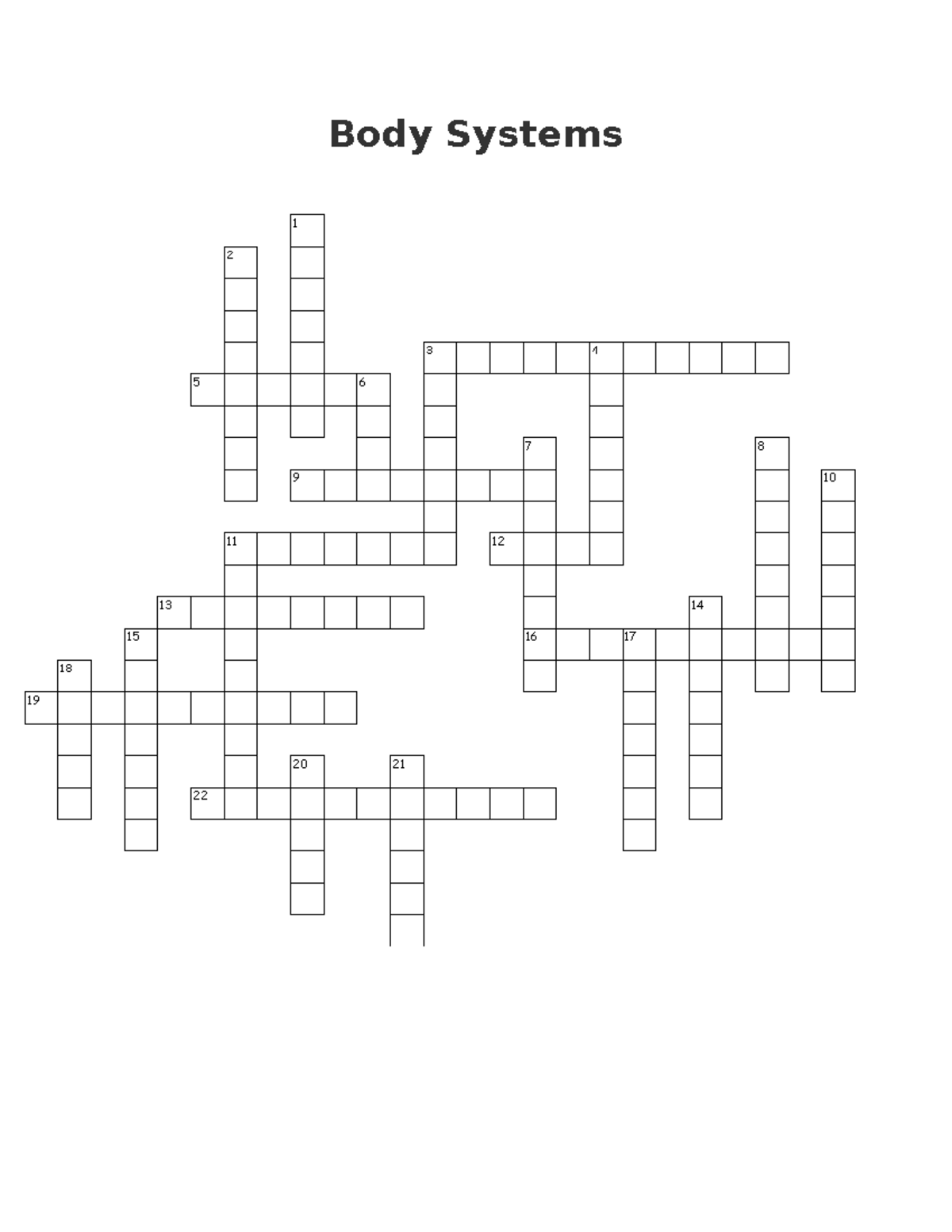 Body Systems Crossword Puzzle - PSW9 - Body Systems - Studocu