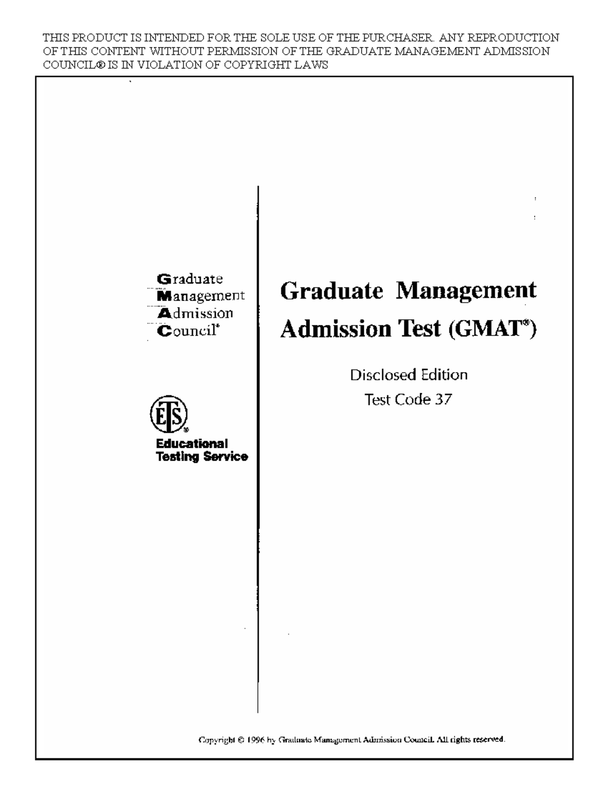 GMAAAAAAT - PRACTICE TEST GMAT - REPRODUCTION OF THIS CONTENT WITHOUT ...