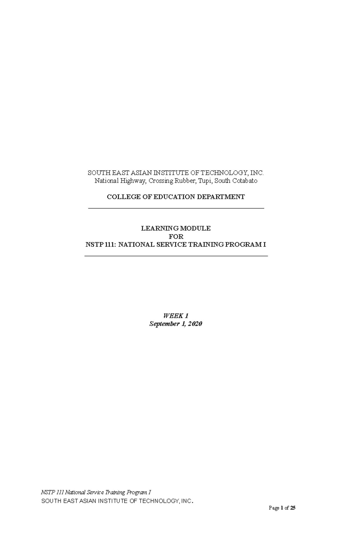 NSTP- Midterm- Module - I am not sure if you want to come to the ...
