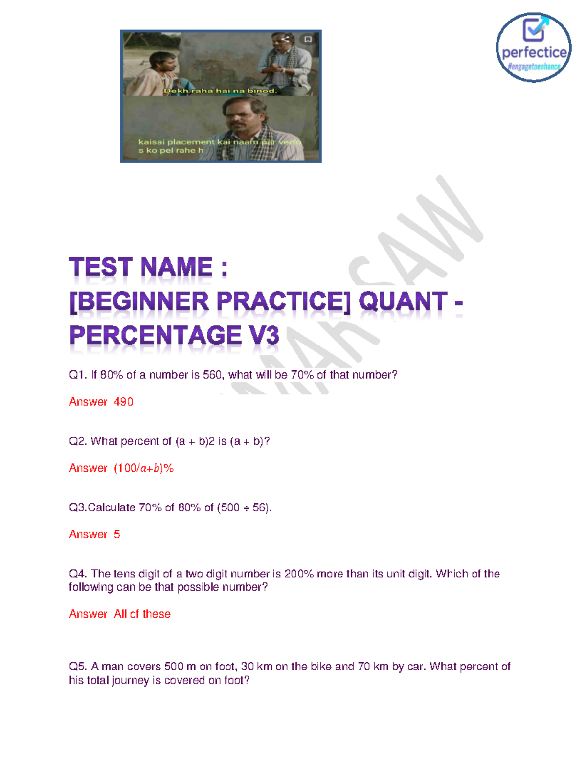 Lpumyperfectice Q&A - Contains all answers - Q1. If 80% of a number is 560, what will be 70% of ...