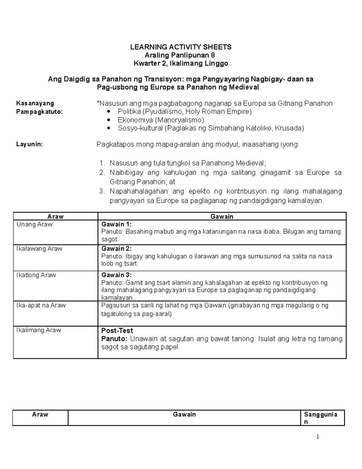 Araling Panlipunan 8 - 2Q - week 5 - LEARNING ACTIVITY SHEETS Araling ...