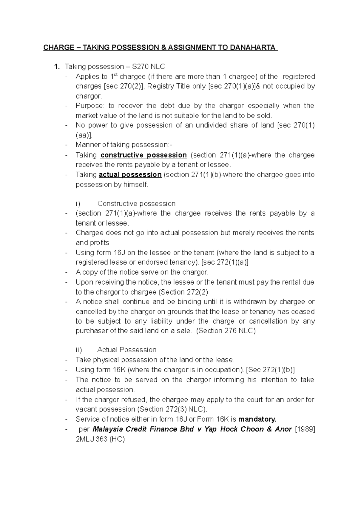 Charge – Taking Possession - CHARGE – TAKING POSSESSION & ASSIGNMENT TO ...