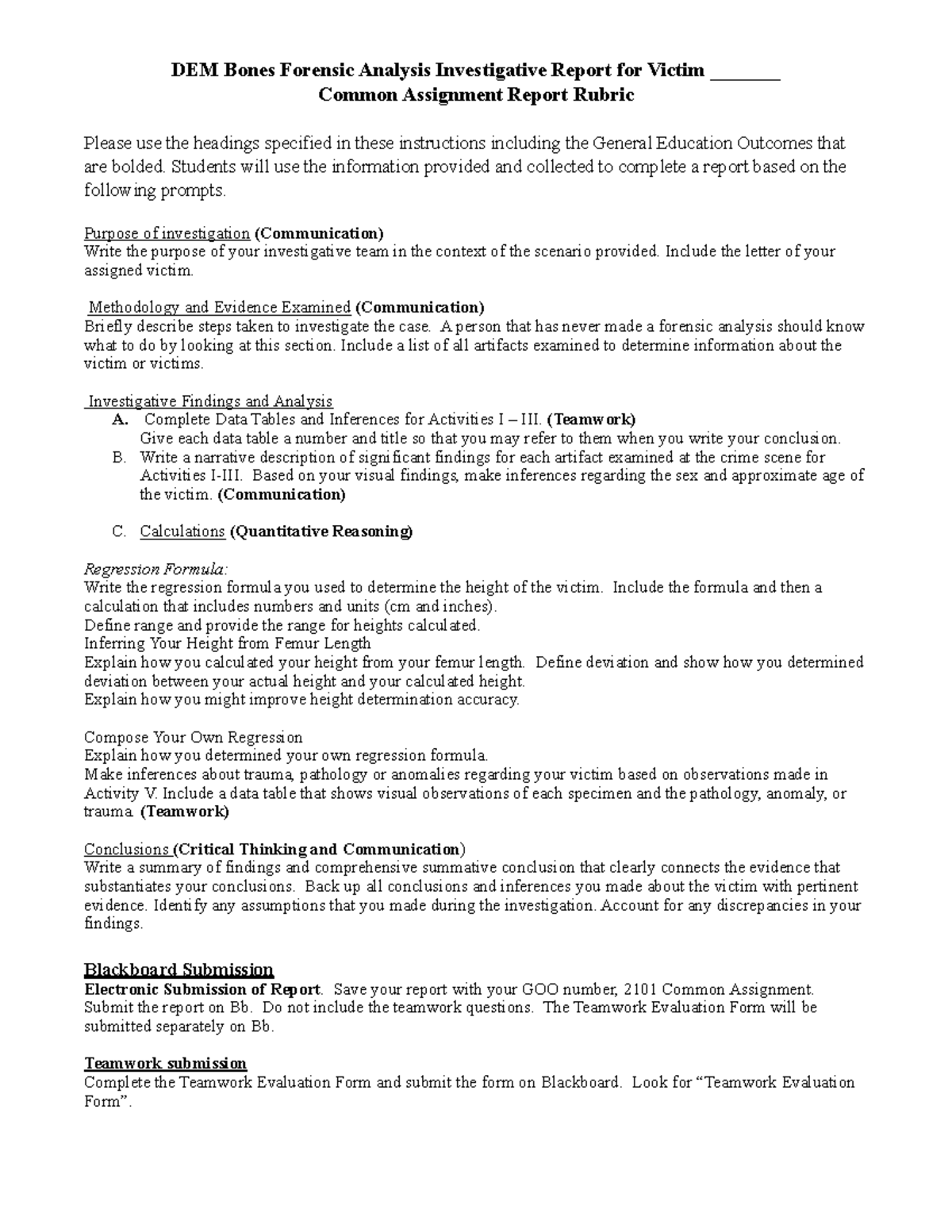 Signature Assignment Rubric - DEM Bones Forensic Analysis - DEM Bones ...