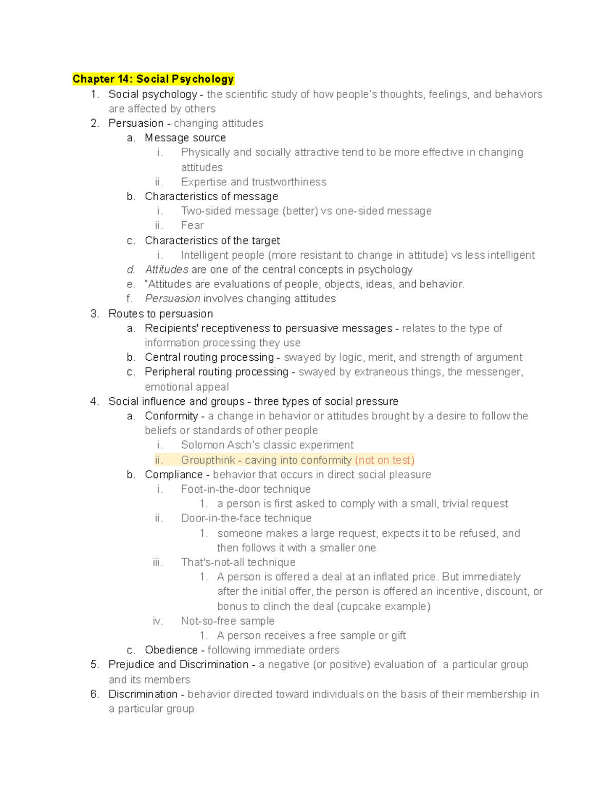 Chapter 14 Psych Notes - Chapter 14: Social Psychology 1. Social ...