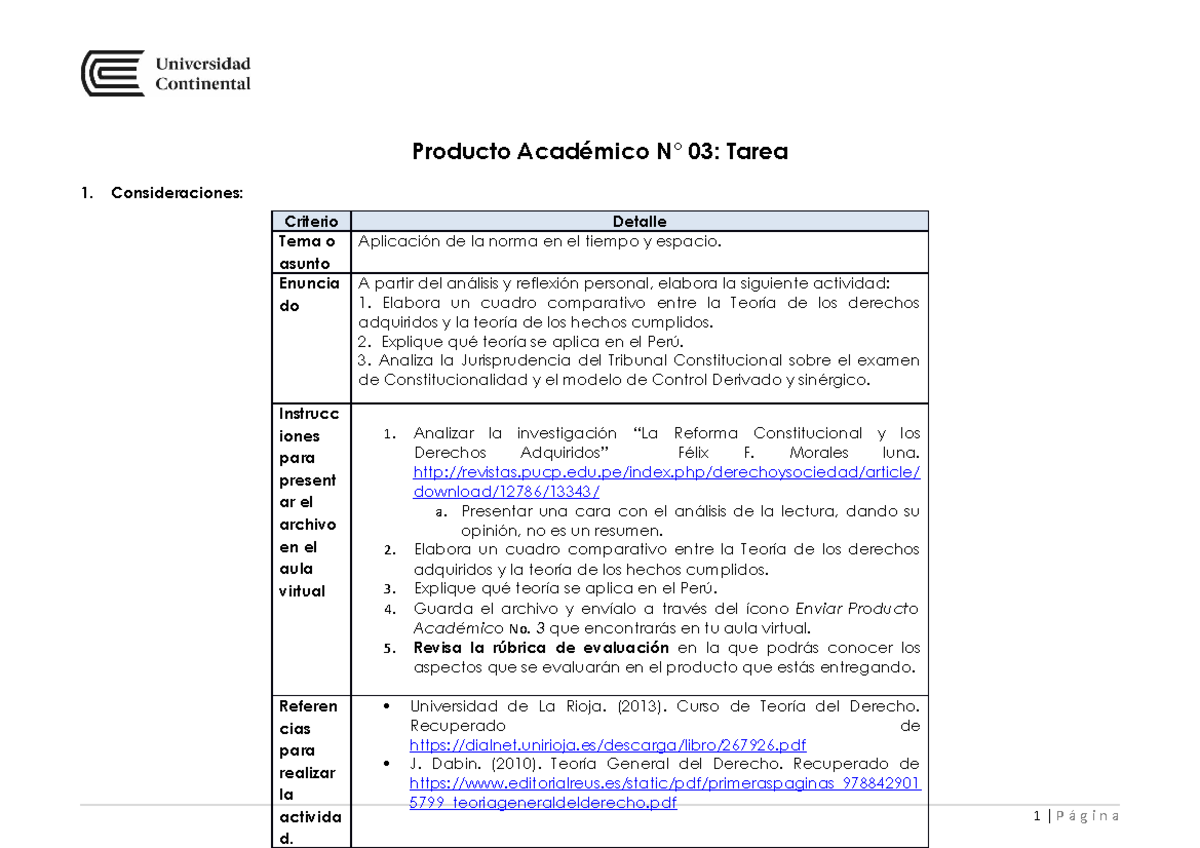 PA3 Tarea - Productos académicos - Producto Académico N° 03: Tarea 1. Consideraciones: 1 | P á g ...