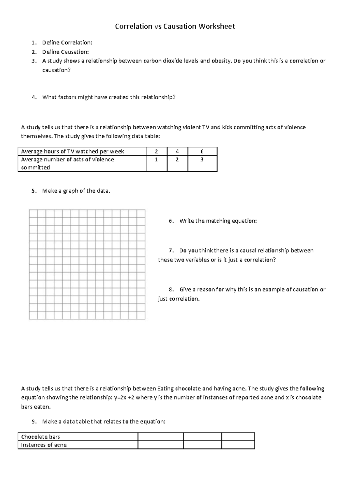Correlation vs causation worksheet - Correlation vs Causation Worksheet ...