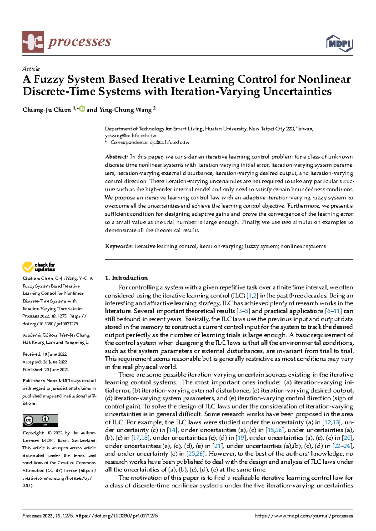 A Fuzzy System Based Iterative Learning Control Citation Chien C J Wang Y C A Fuzzy