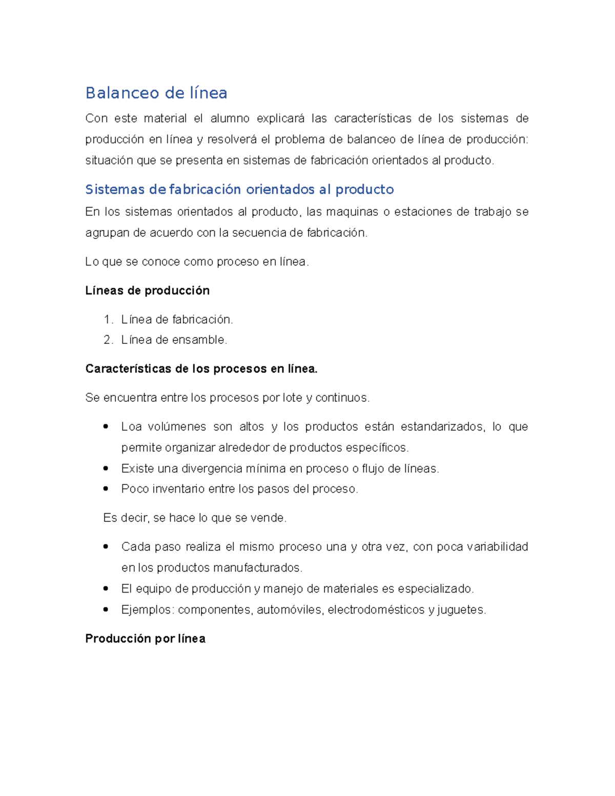 Balanceo de línea - Balanceo de línea Con este material el alumno ...