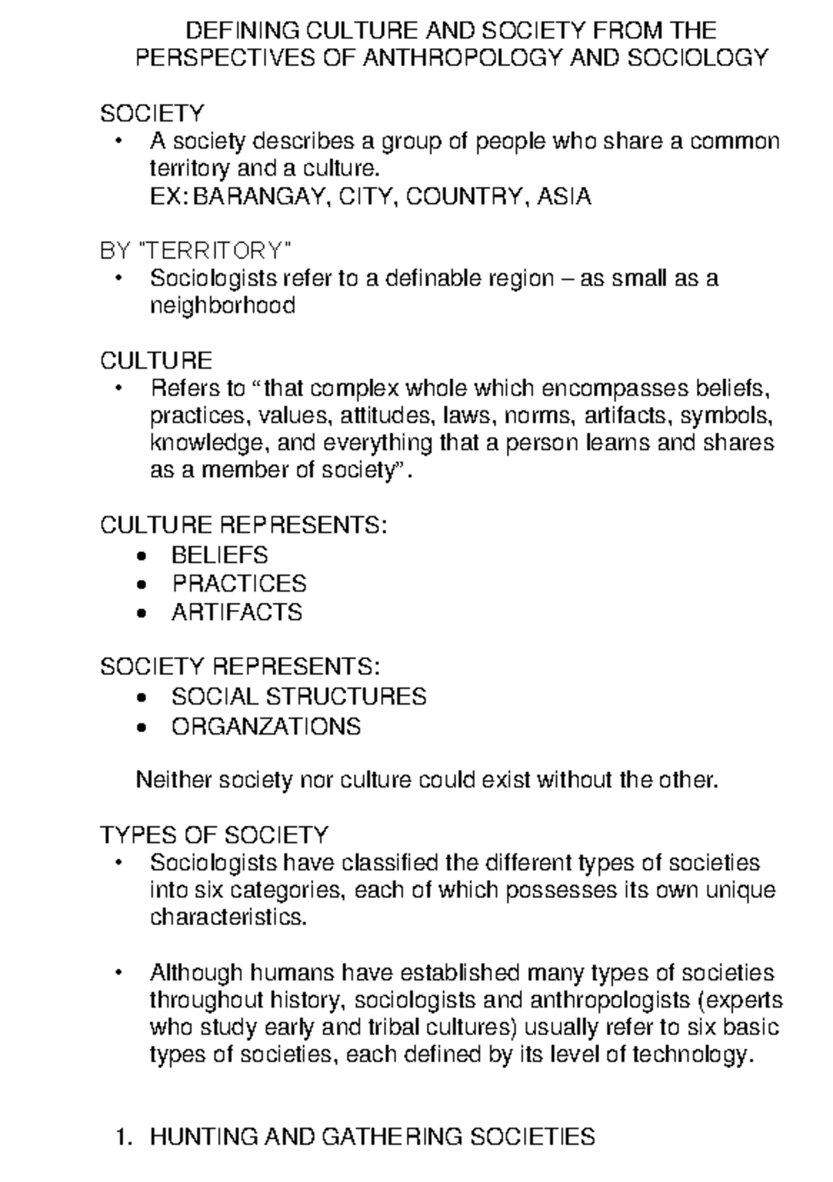 Defining Culture AND Society FROM THE Perspectives OF Anthropology AND ...