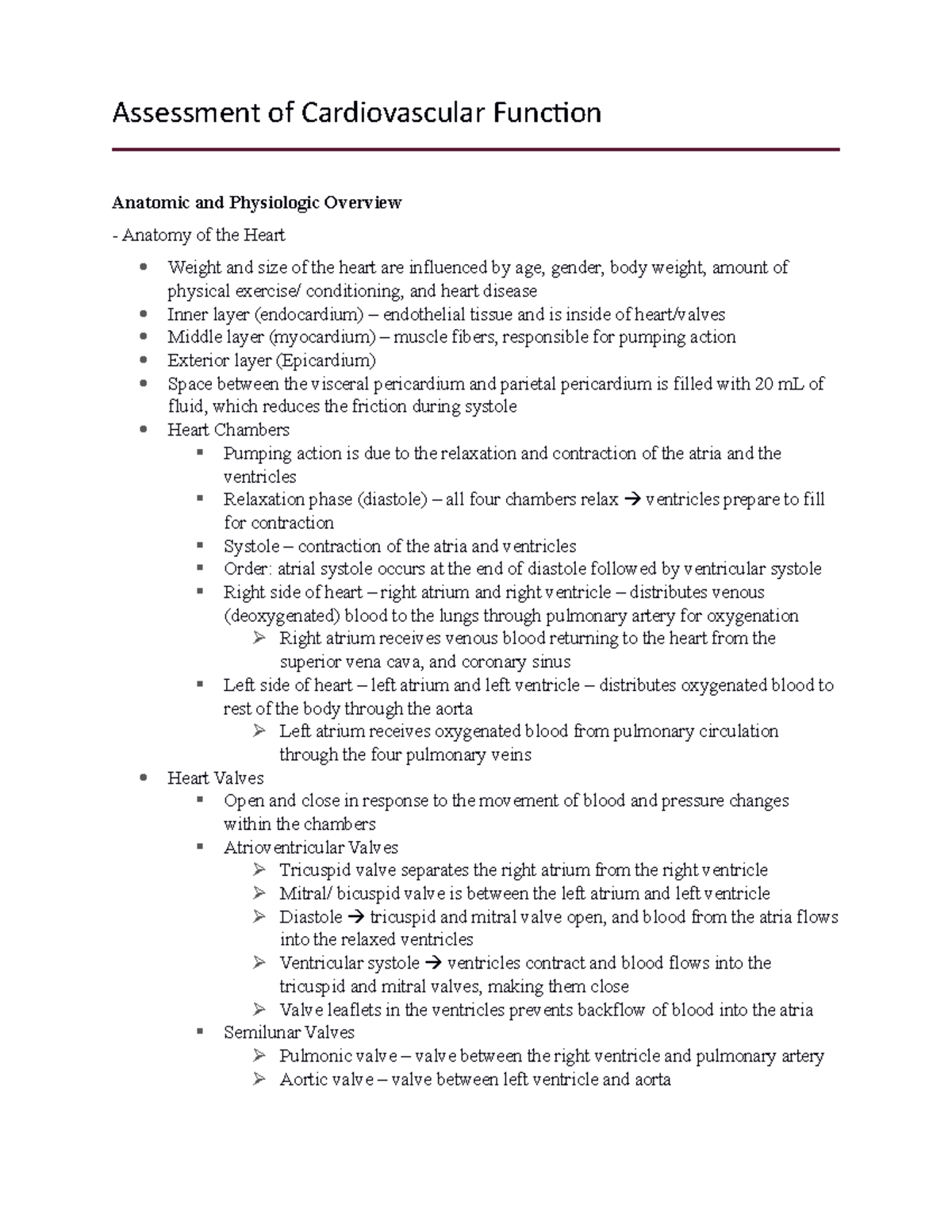 NRS 120 - Cardiovascular Function - Assessment of Cardiovascular ...