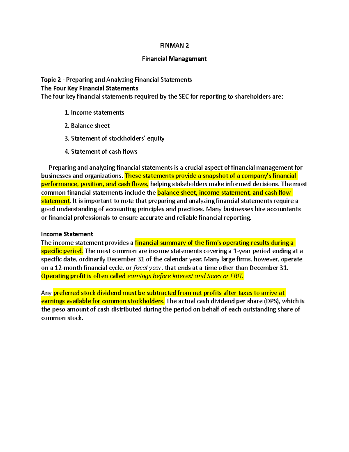 Finman-2 reviewer easy - FINMAN 2 Financial Management Topic 2 ...