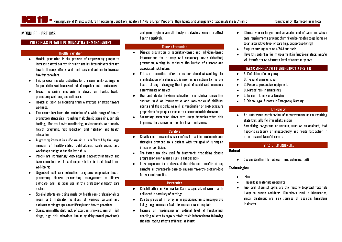 NCM-118-M1 - NCM 118 - MODULE 1 - PRELIMS PRINCIPLES OF VARIOUS ...