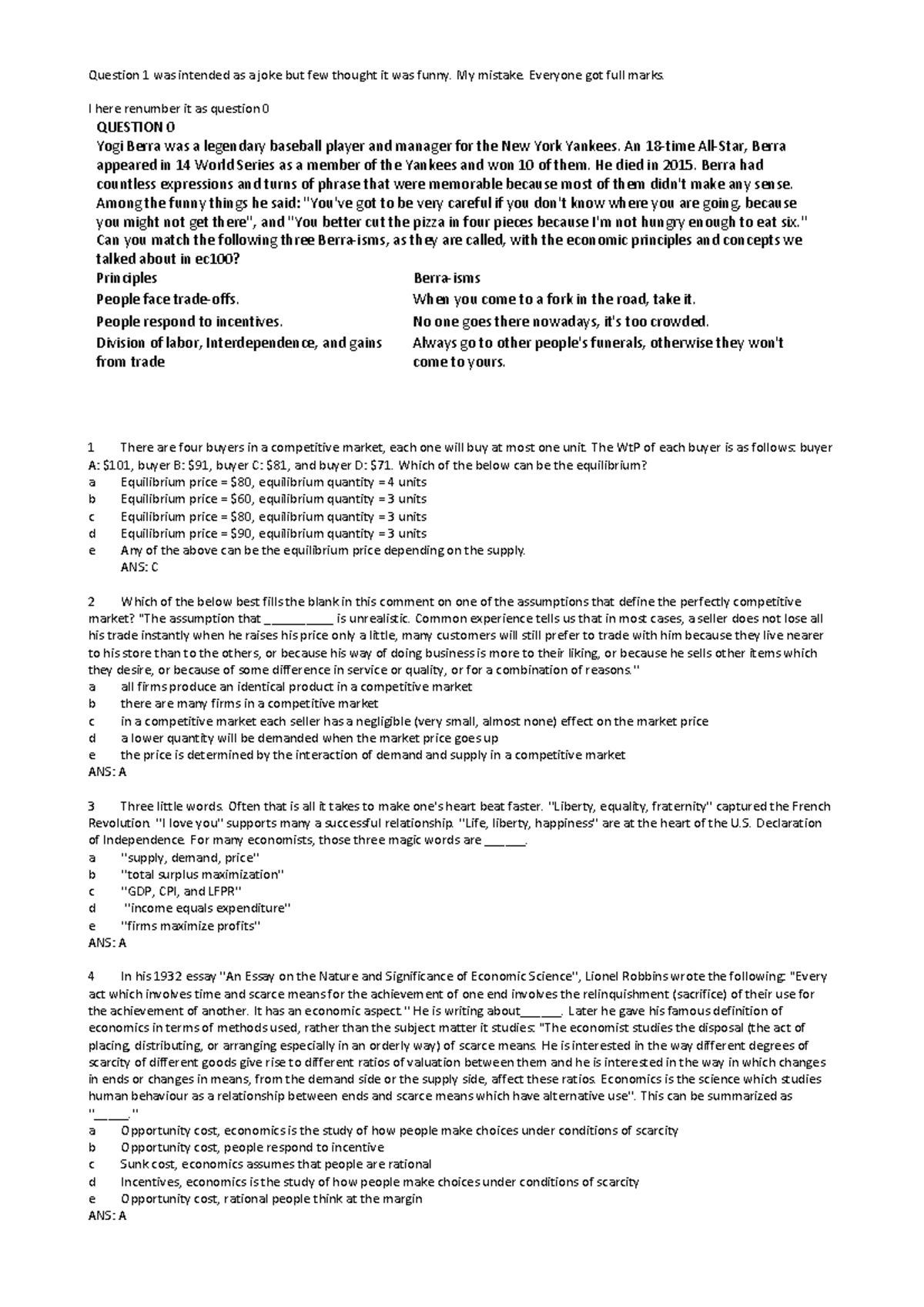 Sample final exam spring 2021 - Question 1 was intended as a joke but ...