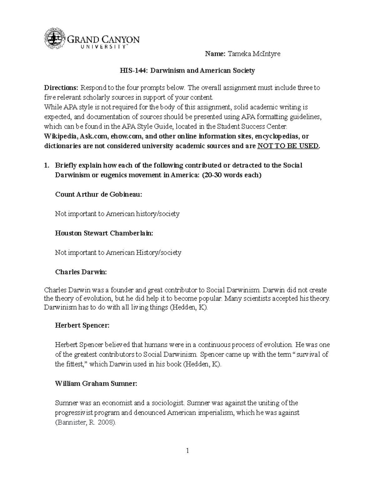 HIS-144-T2.Darwinismand American Society Worksheet Online - Name ...