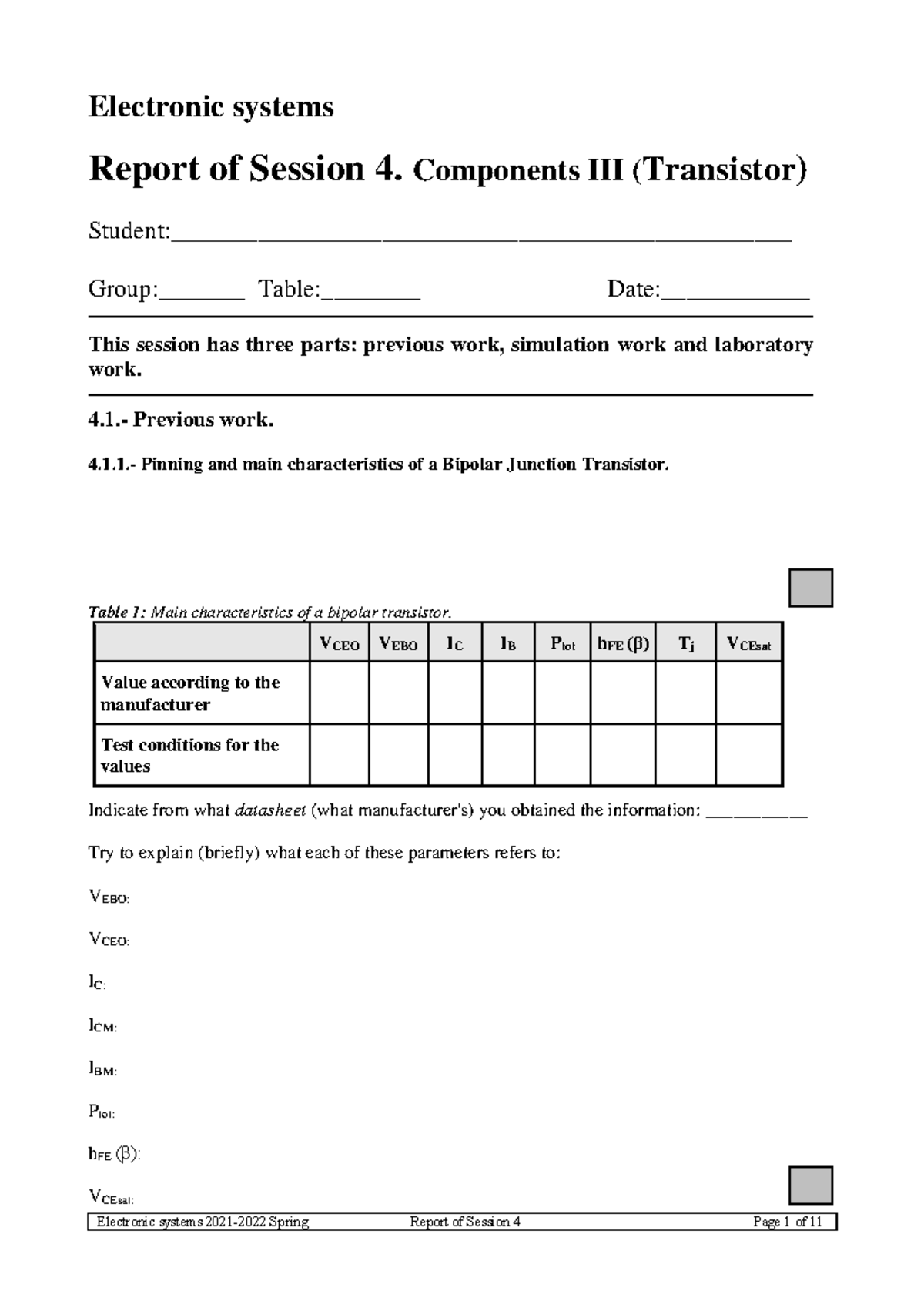 Laboratory 4 STI - Electronic systems Report of Session 4. Components ...