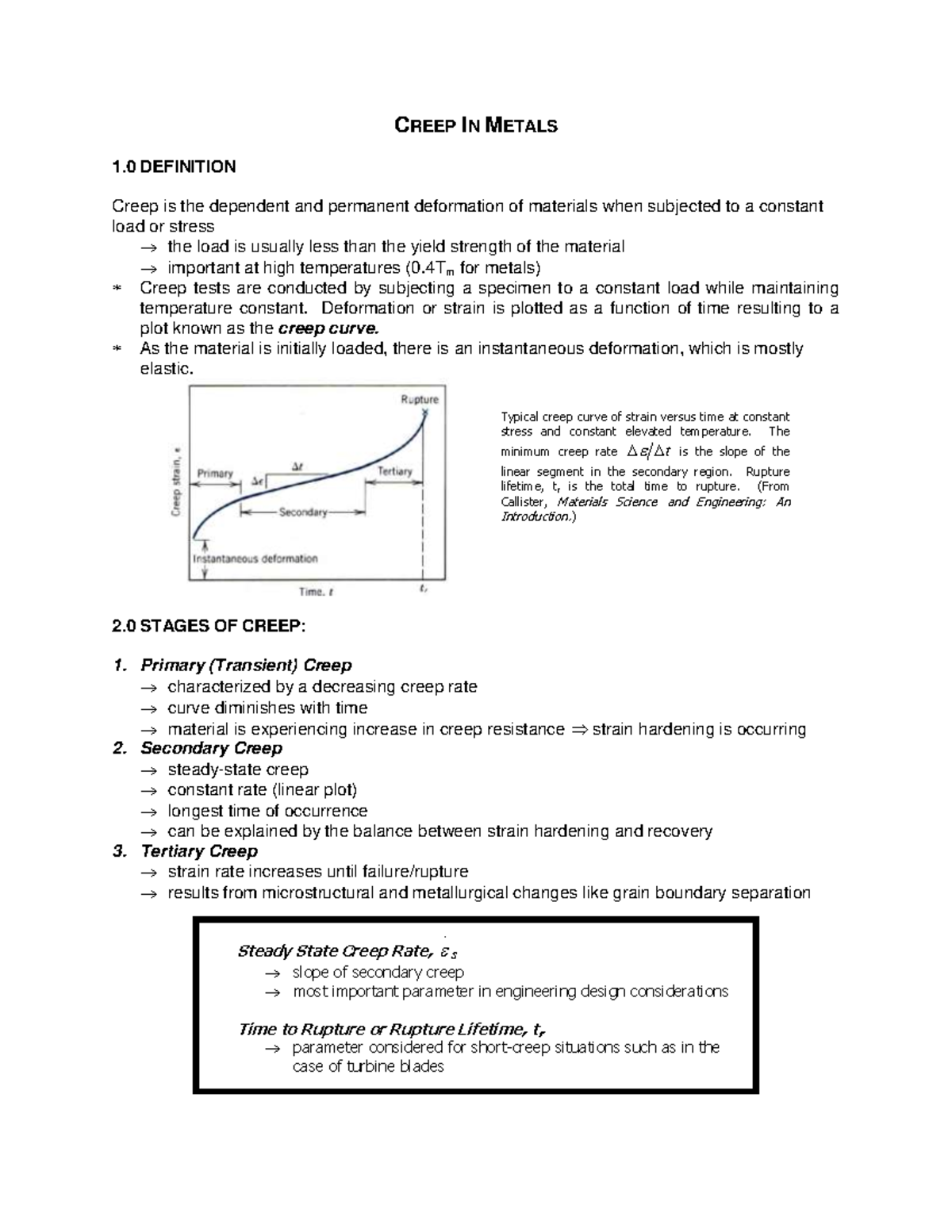 Creep 2021 education - CREEP IN METALS 1 DEFINITION Creep is the ...