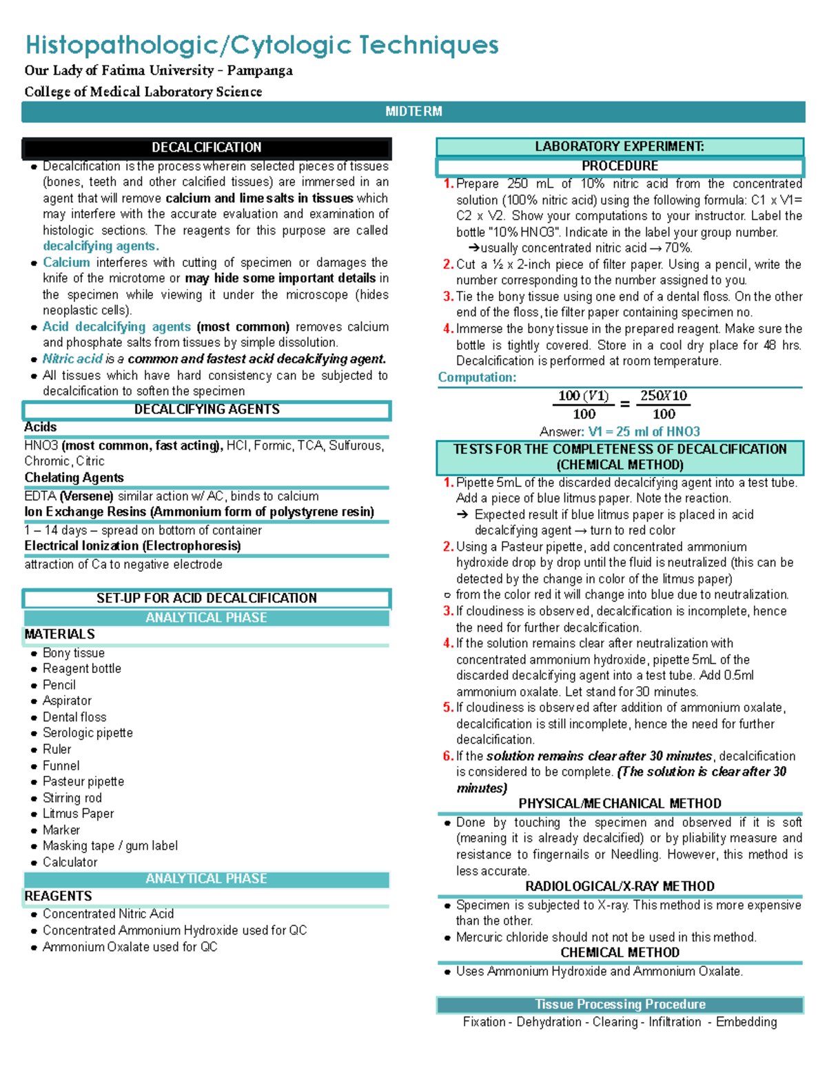 HPCT- Midterm-LAB - lab notes - Histopathologic/Cytologic Techniques ...