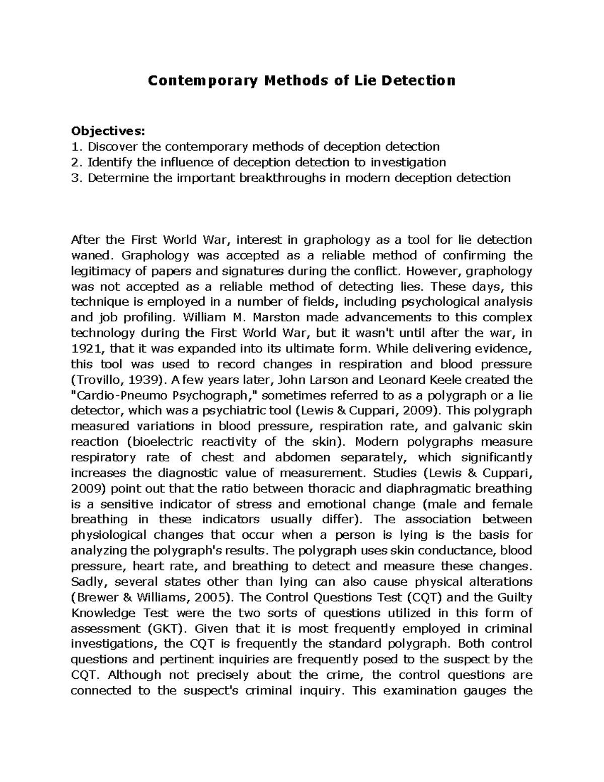 Week 7 1664064362 - Practicing - Contemporary Methods of Lie Detection ...