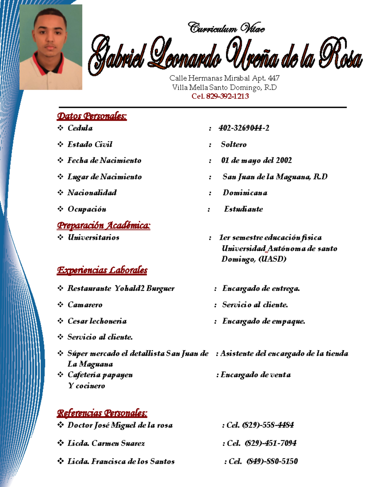 Curriculum Gabriel Leonardo Ureña de la Rosa - Curriculum Vitae Calle ...