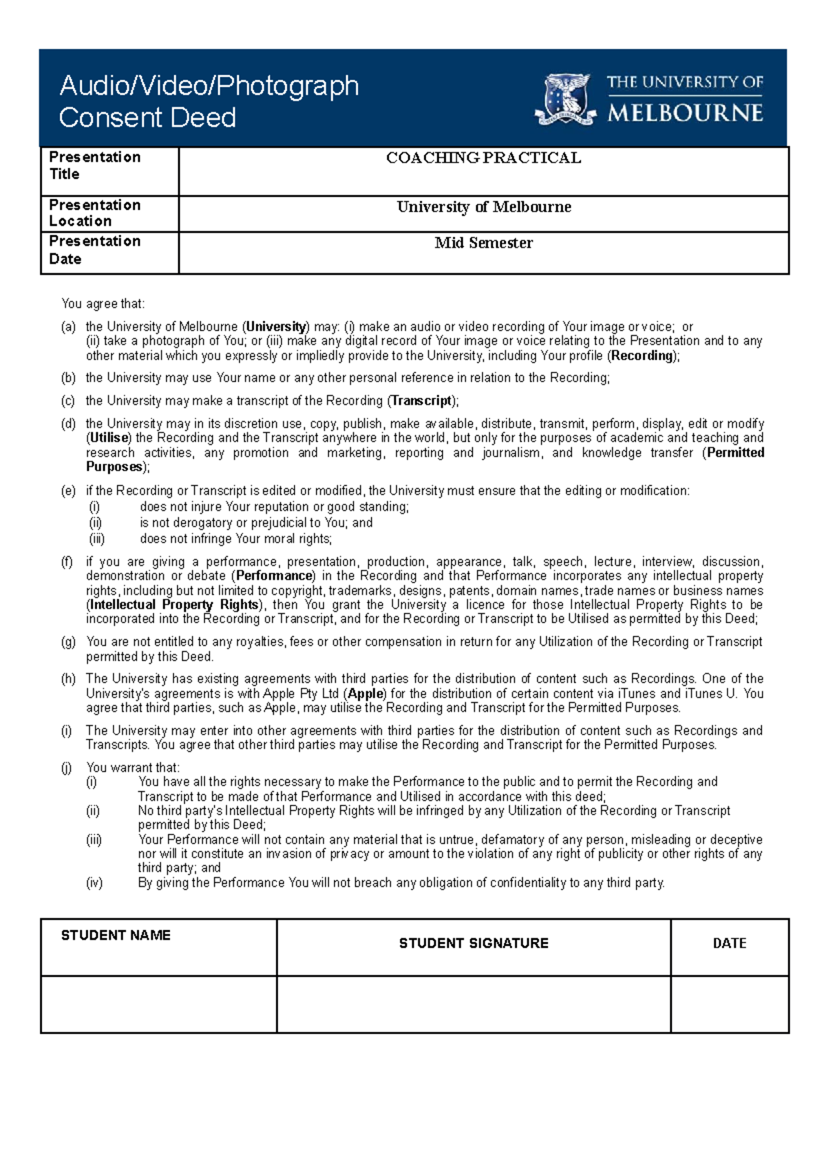 Filming consent form-1 - Presentation Title COACHING PRACTICAL ...