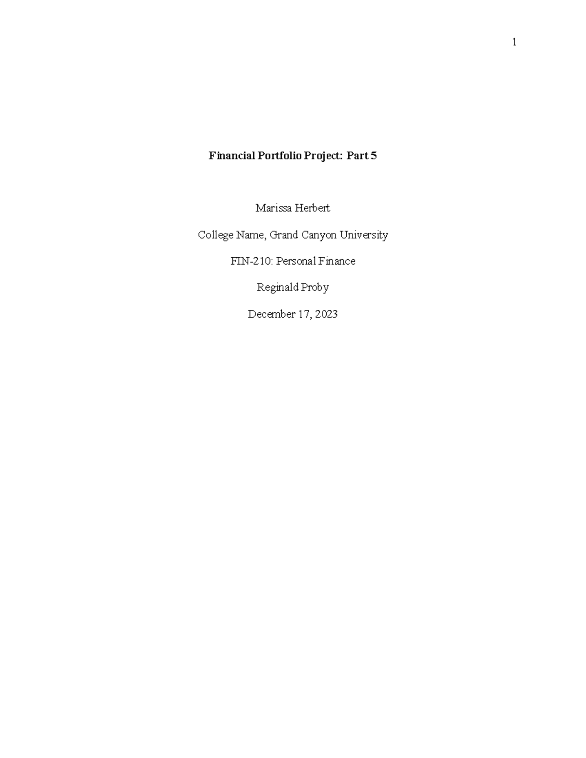 Financial portfolio project part 5 - Financial Portfolio Project: Part ...