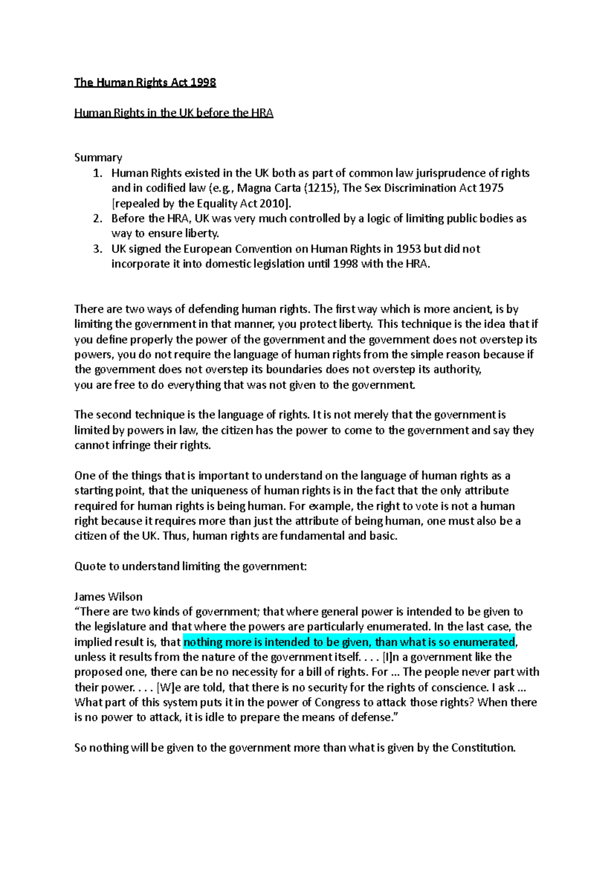 3 Human Rights Act 1998 - detailed lecture notes on the formation of ...