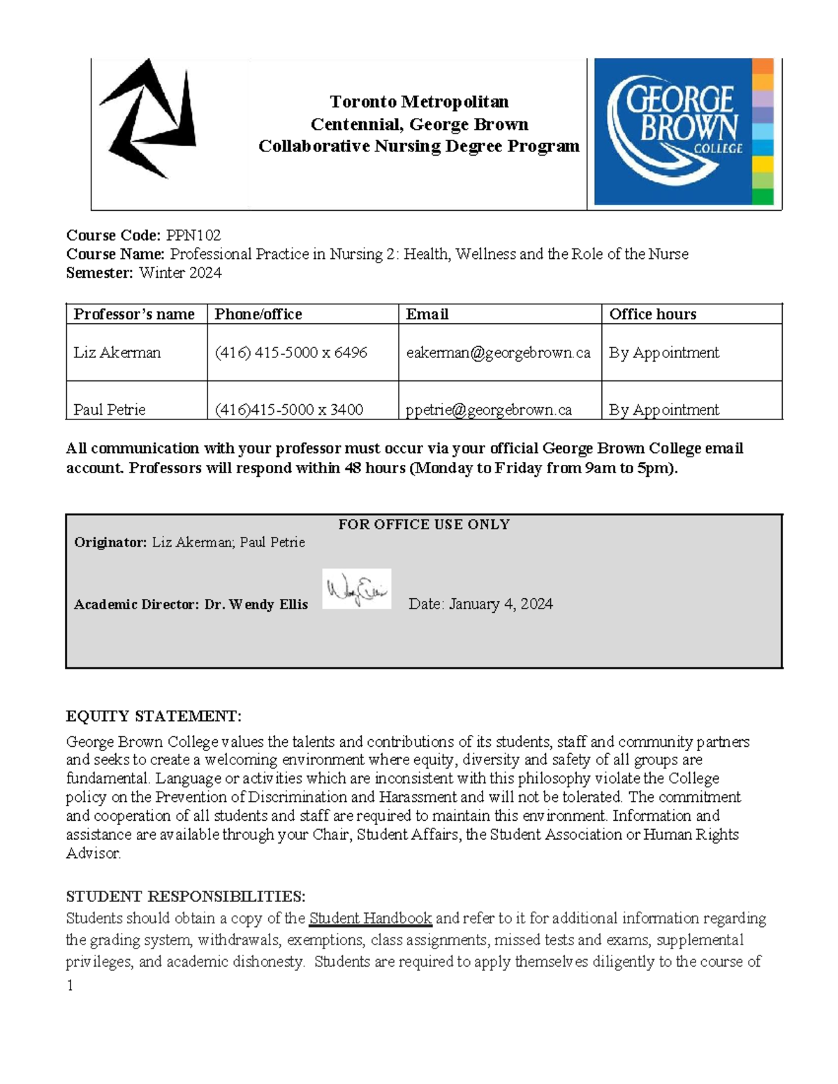 PPN 102 2024 Syllabus GBC - Toronto Metropolitan Centennial, George ...