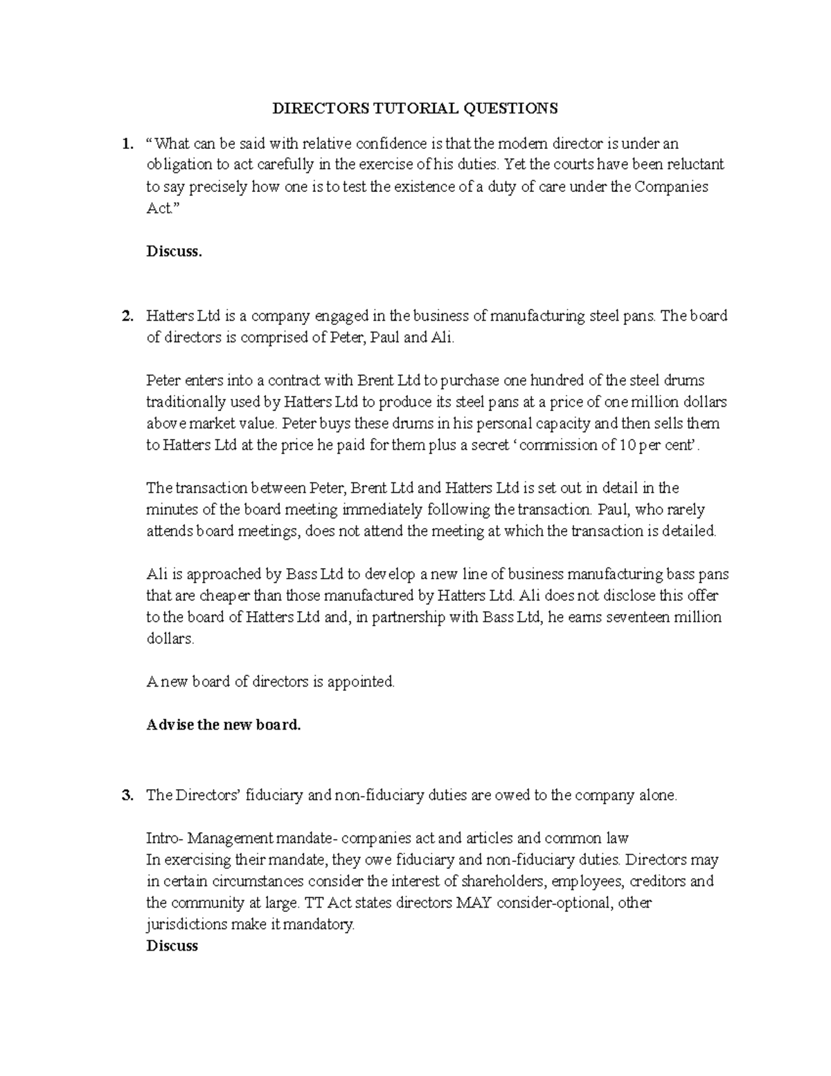 Directors Tutorial Questions - DIRECTORS TUTORIAL QUESTIONS “What can ...