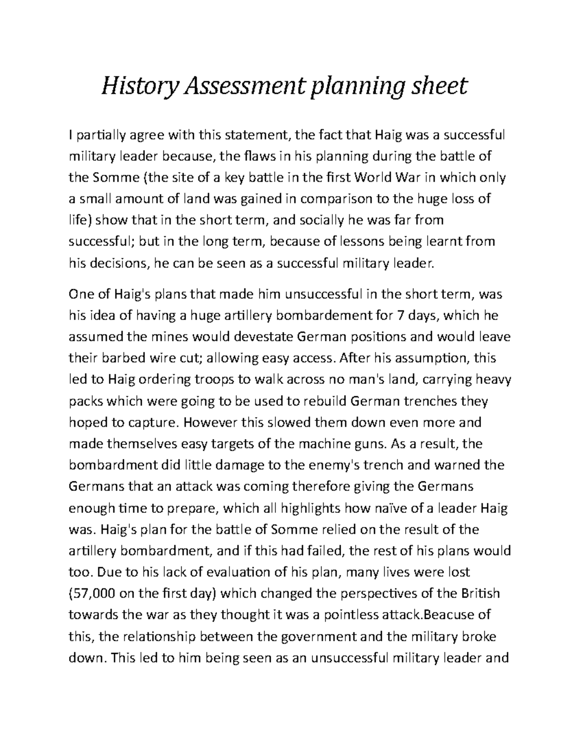 Document 1 - History Assessment planning sheet I partially agree with ...