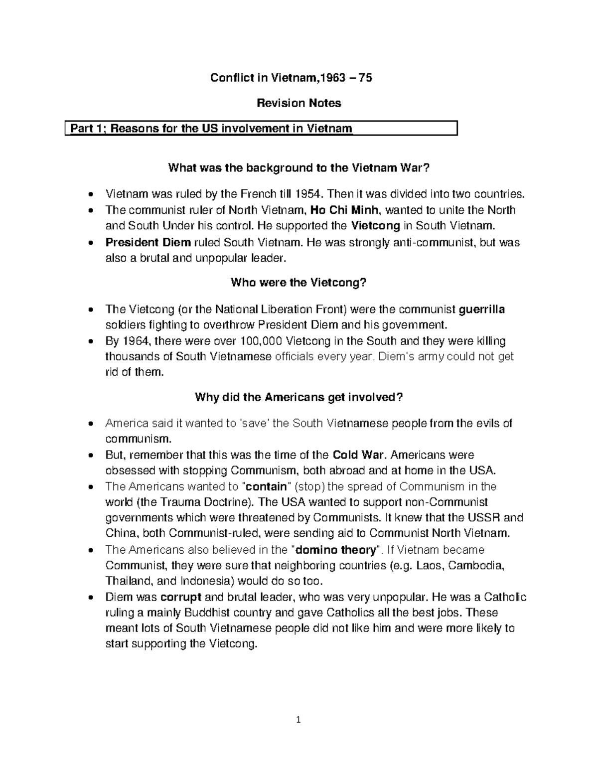 Conflict in Vietnam 123 - Conflict in Vietnam,1963 – 75 Revision Notes ...