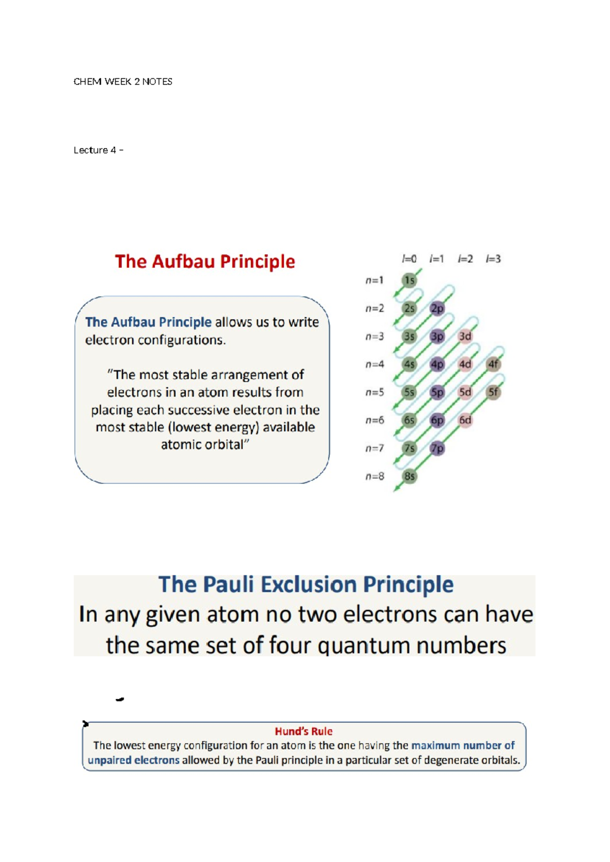 CHEM1100 week 2 notes word file - CHEM WEEK 2 NOTES Lecture 4 – Pauling ...