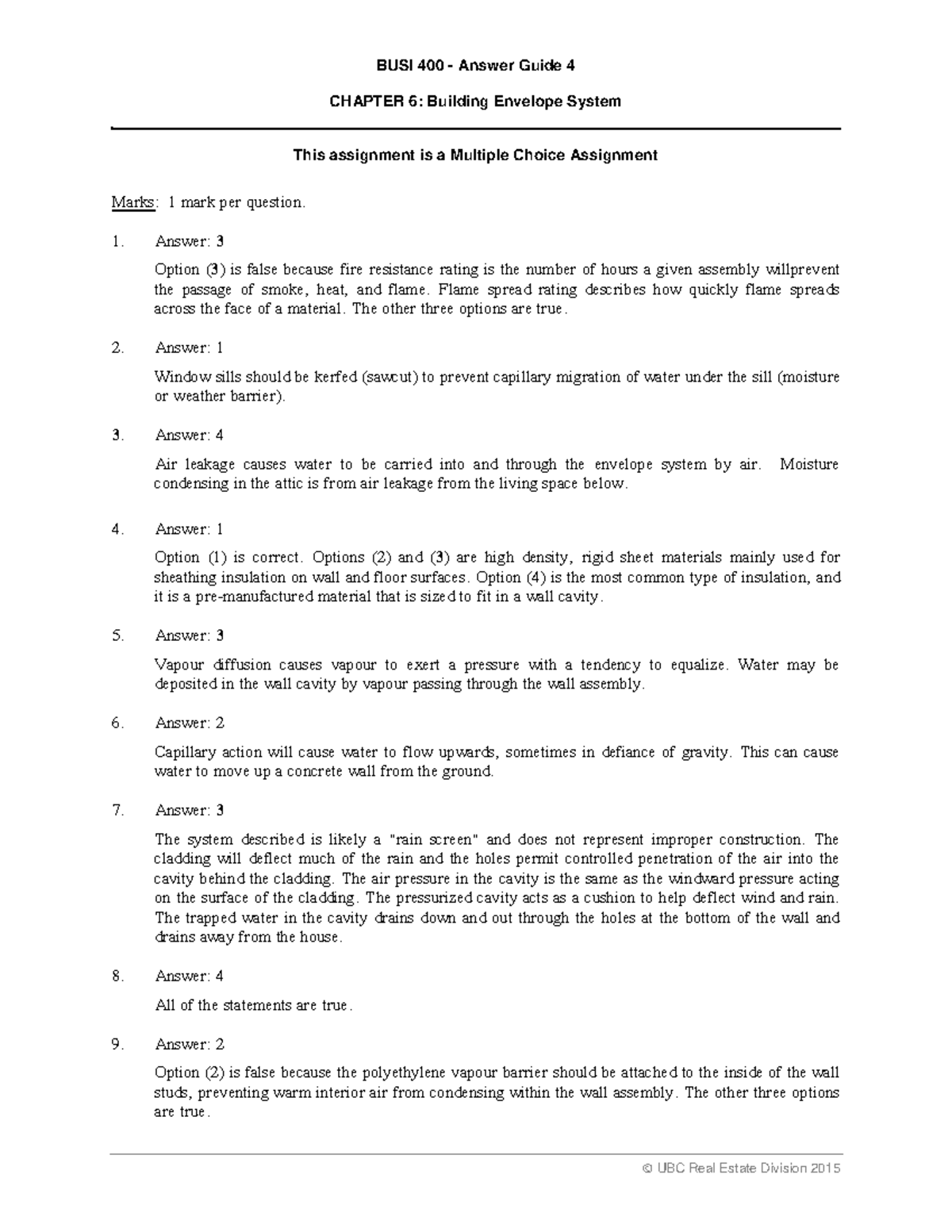 400 4 - assignments - © UBC Real Estate Division 2015 BUSI 400 - Answer Guide 4 CHAPTER 6 ...